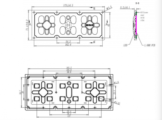 SMD7070 60W LED Street Light Module Retrofit Kits 158x103 Degree